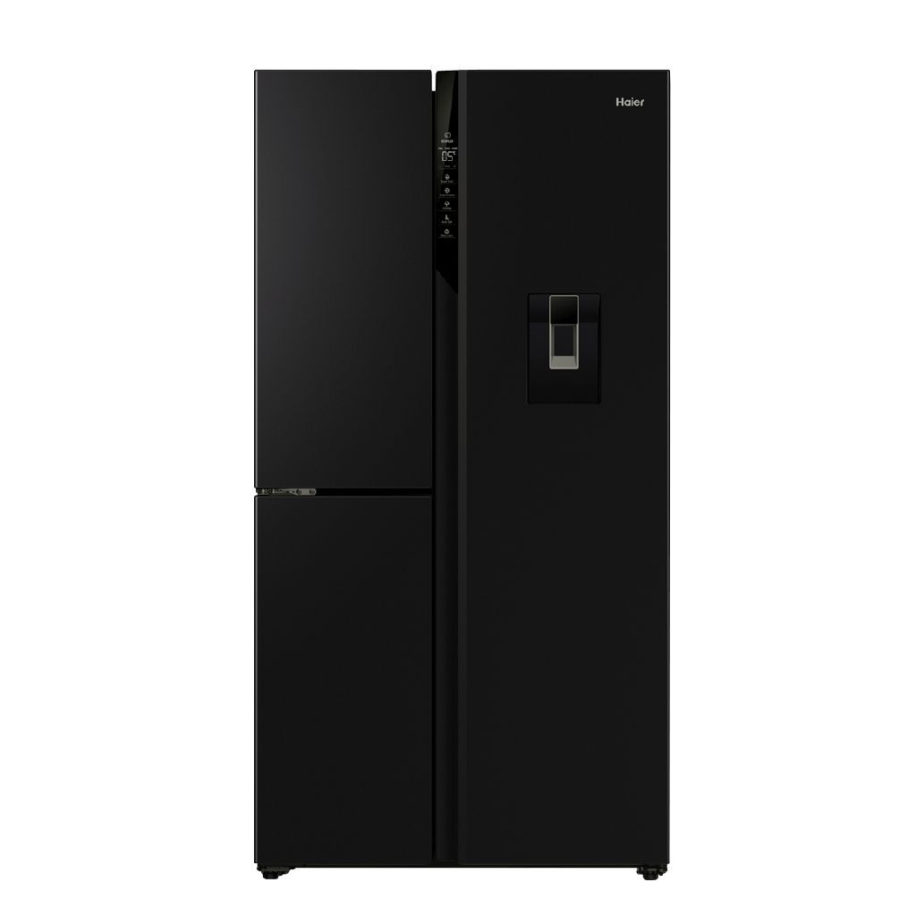 Haier Three Door Side by Side Refrigerator Freezer with Water Black Noel Leeming