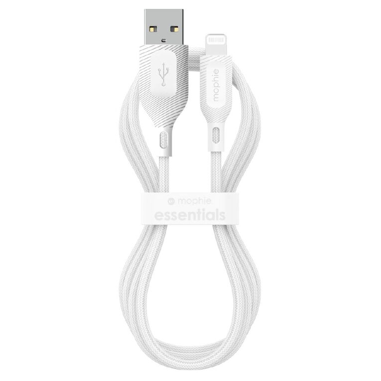 Mophie Essential USB-A-Lightning Cable Braided 2M - White - Noel Leeming