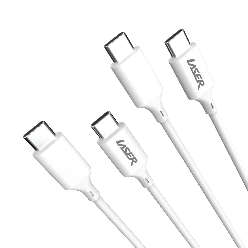 Laser 60W USB-C to USB-C Cable (2 Pack) 2m - White - Noel Leeming