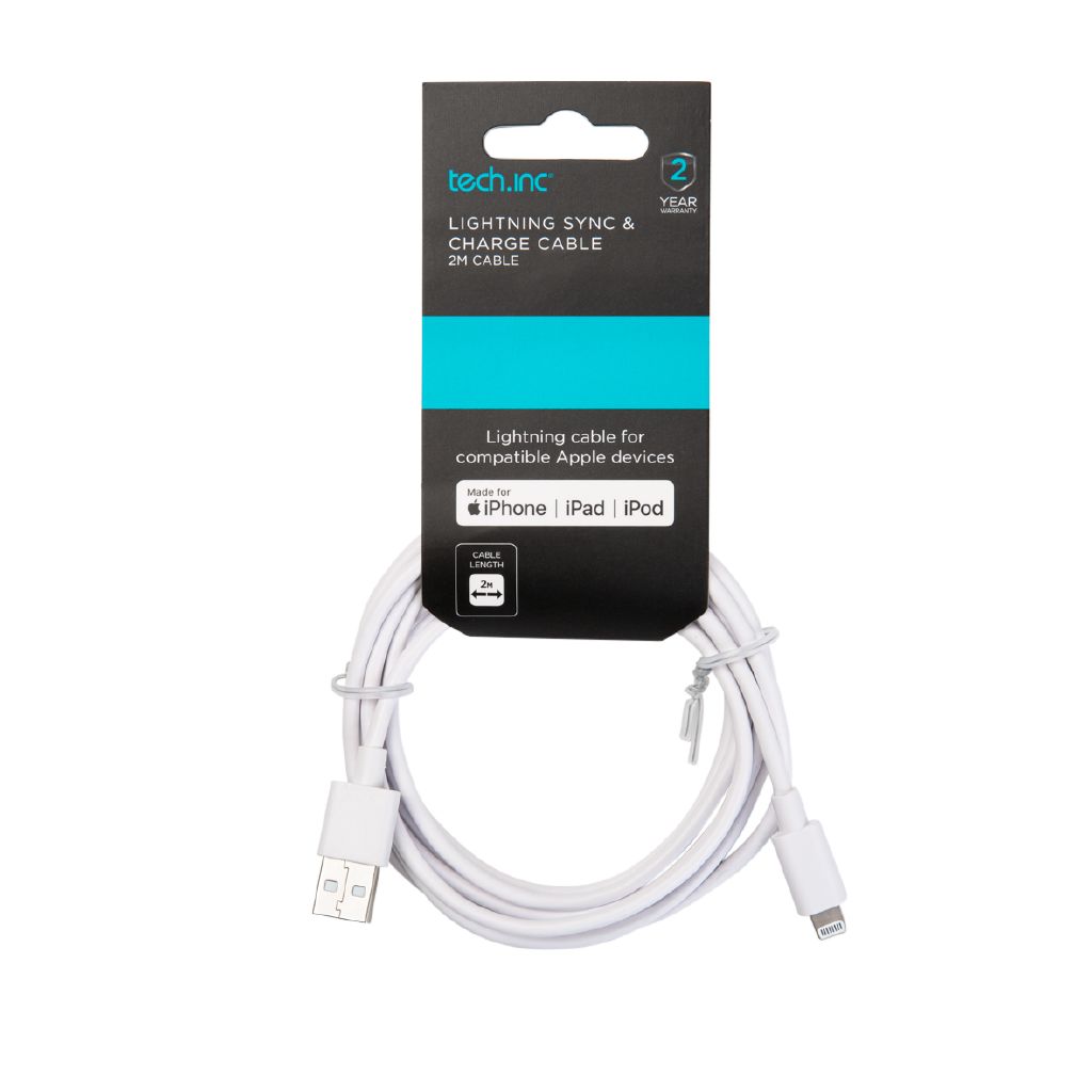 Tech.Inc Lightning Cable 2m White - Noel Leeming