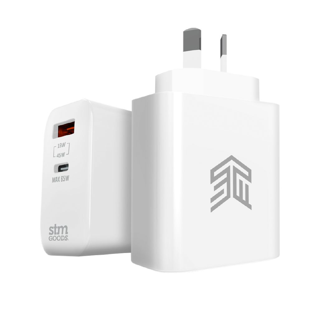 STM 65W Dual Port (USB-C/A) Power Adapter (AUNZ) - White - Noel Leeming